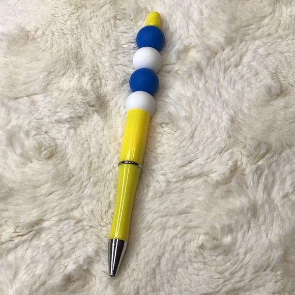 handrafted | Office | Handcrafted Beaded Pen Yellowbluewhite Made With ...